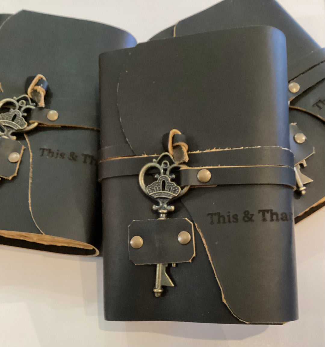 Small Black Leather Journal with Worn, Weathered Pages and Decorative ...